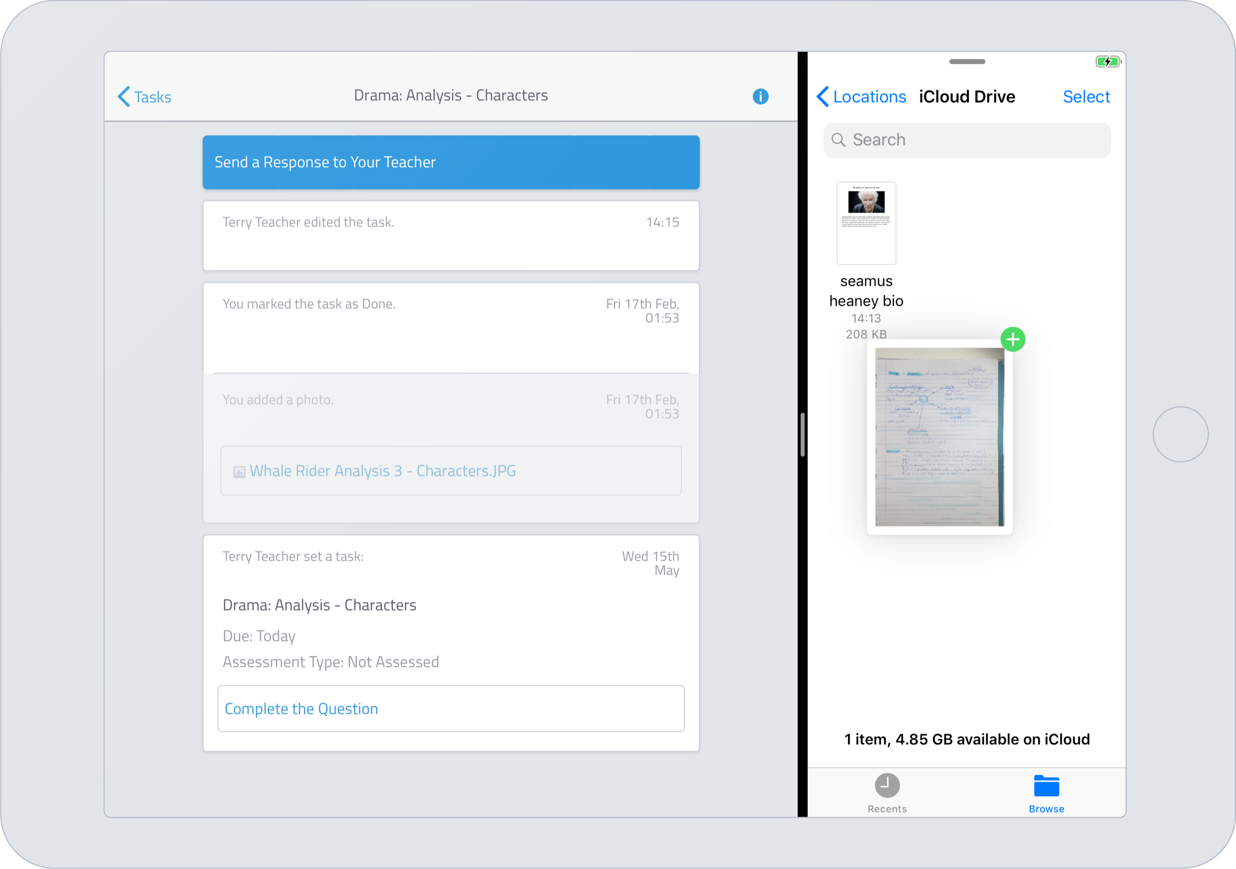 Responding to Tasks Using Split Screen (iOS)