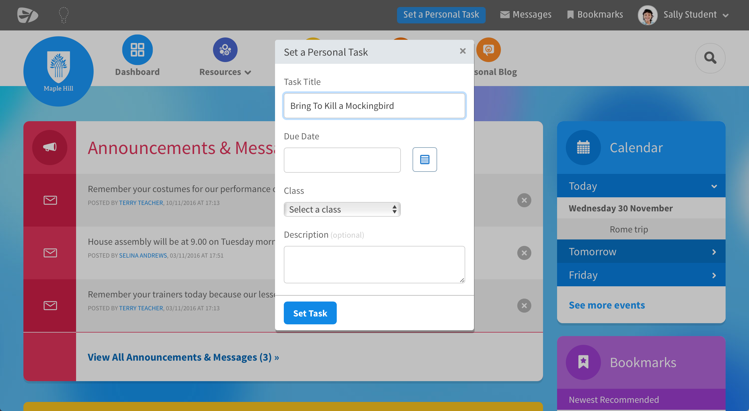 Setting Personal Tasks